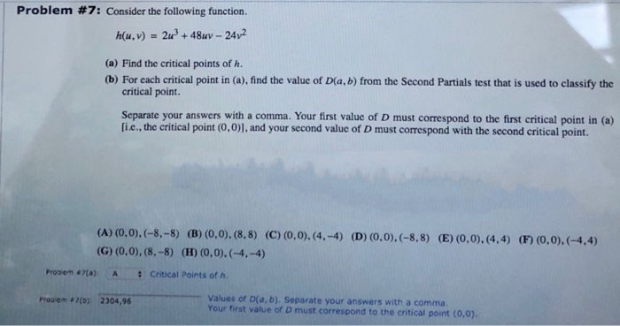 Solved Problem #7: Consider the following function. h(u, | Chegg.com