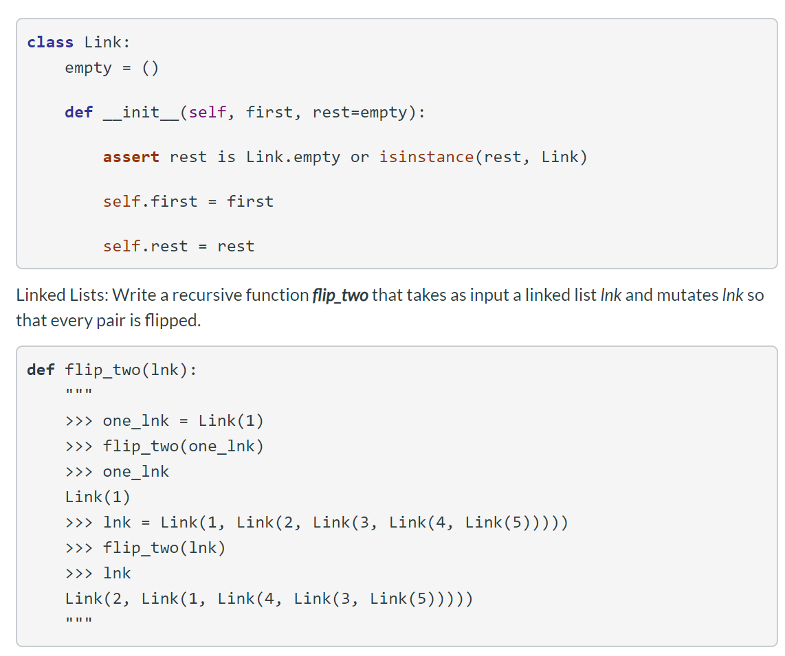 class Link: empty = () def __init__(self, first, | Chegg.com