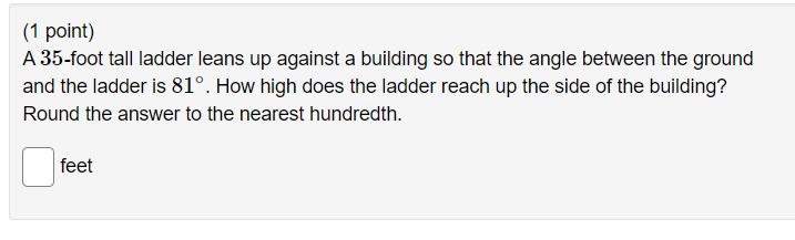Solved (1 point) A 35 -foot tall ladder leans up against a | Chegg.com