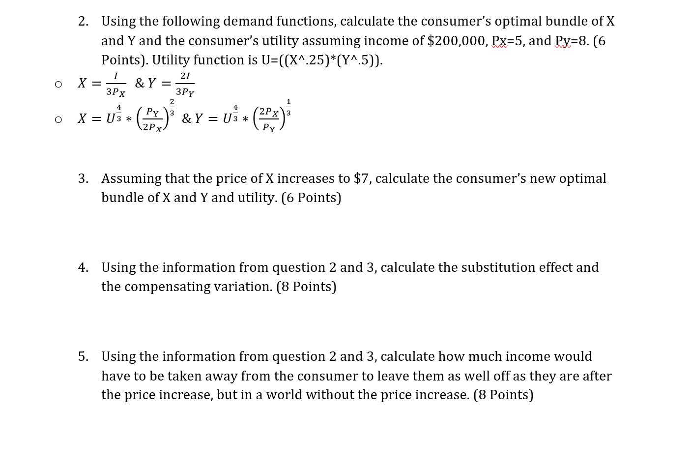 Solved 2. Using the following demand functions, calculate | Chegg.com