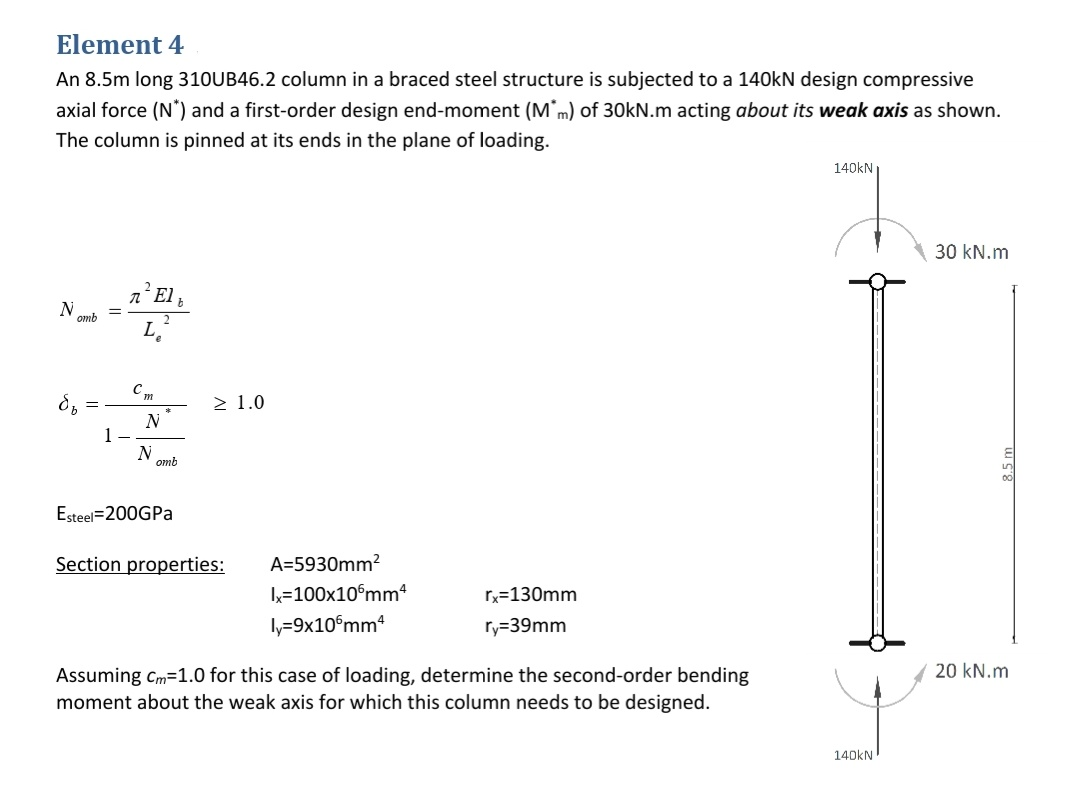 Element 4 An 8.5m long 310UB46.2 column in a braced | Chegg.com