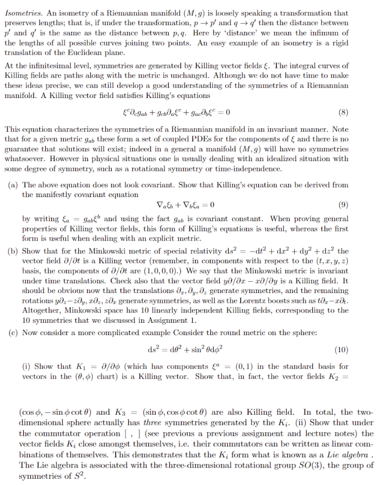 Isometries. An isometry of a Riemannian manifold | Chegg.com