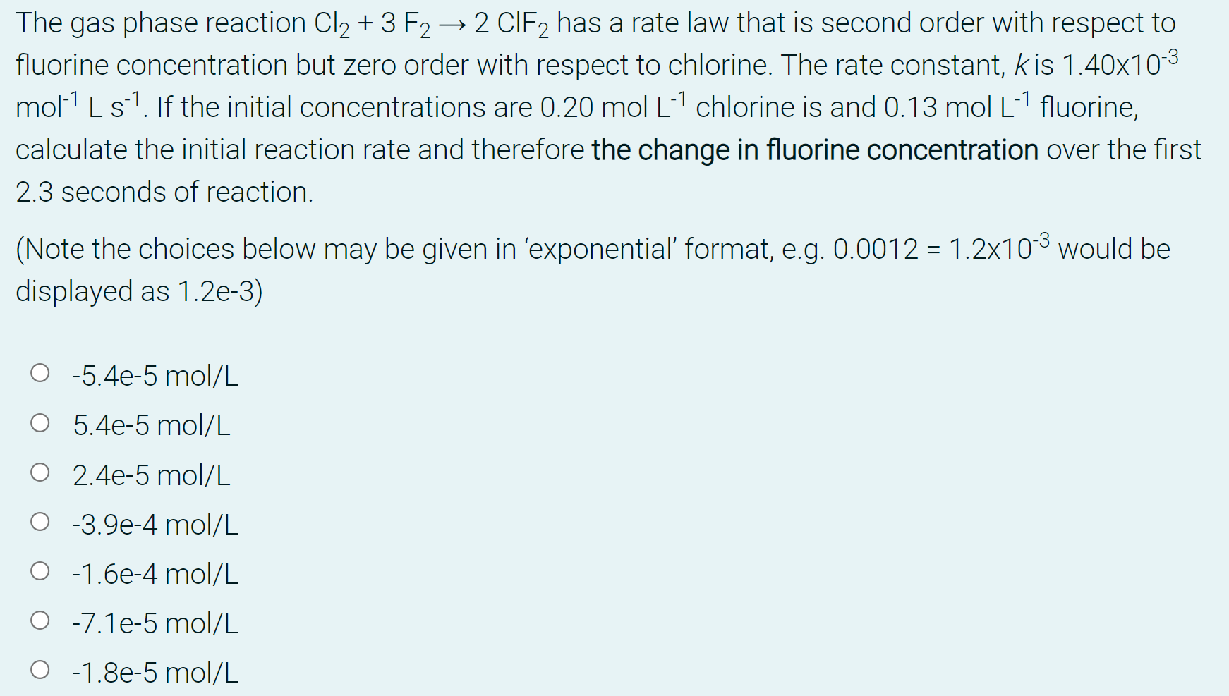 Solved The gas phase reaction Cl2 + 3 F22 CIF2 has a rate | Chegg.com