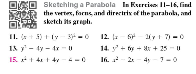 Solved Sketching a Parabola In Exercises 11-16, find the | Chegg.com