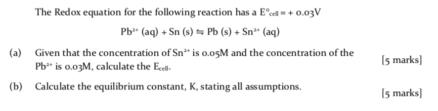 Solved The Redox equation for the following reaction has a | Chegg.com
