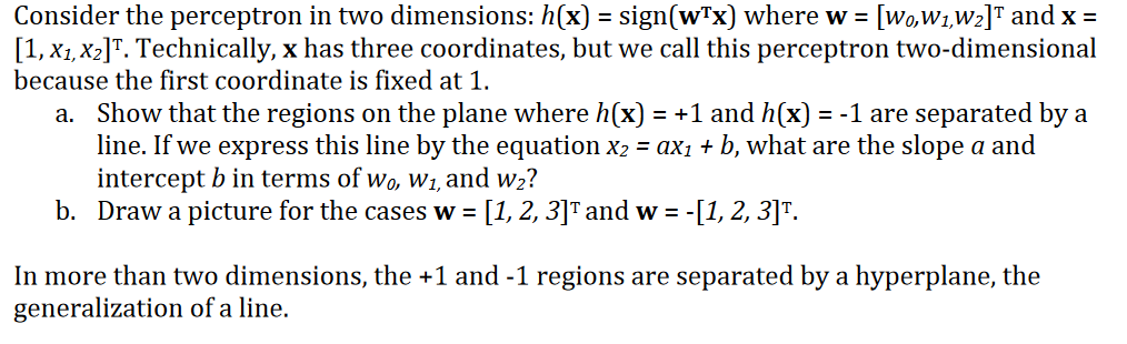 Consider the perceptron in two dimensions: | Chegg.com
