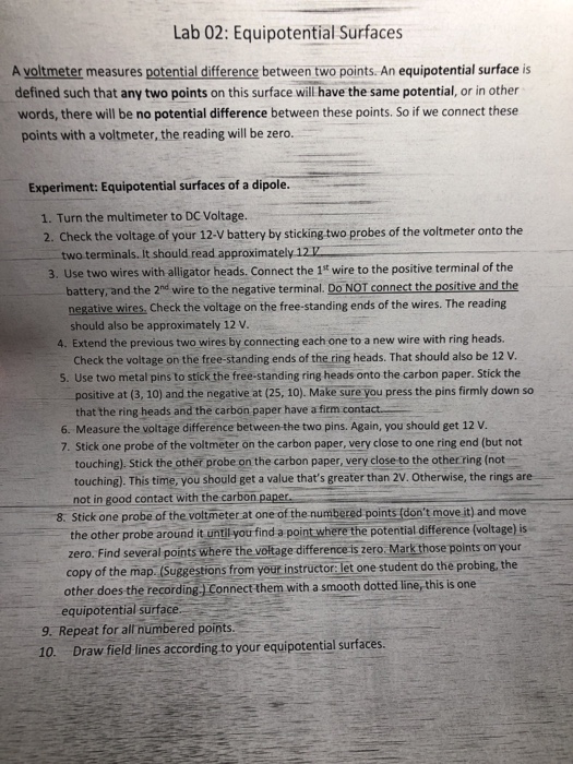 Lab 02: Equipotential Surfaces A voltmeter measures | Chegg.com