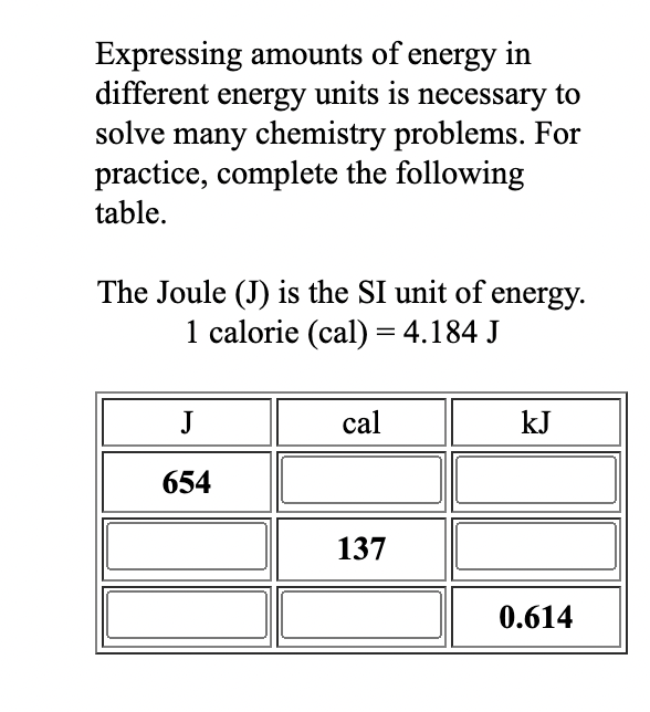 Solved Expressing amounts of energy in different energy | Chegg.com
