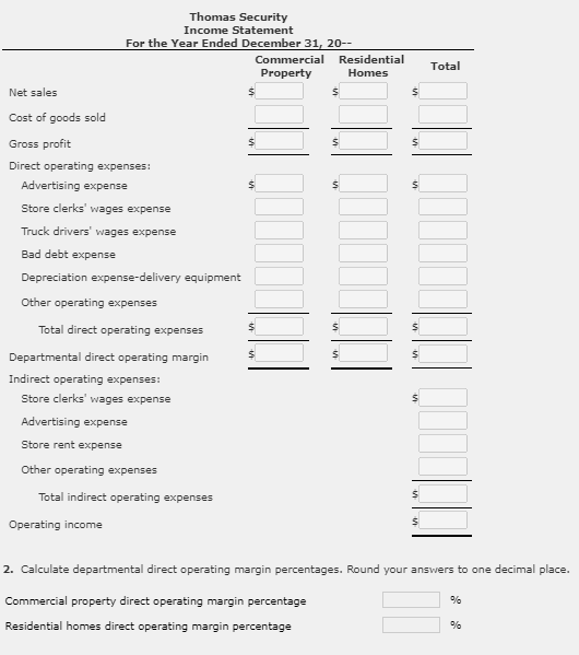 Solved Income Statement With Departmental Direct Operating | Chegg.com