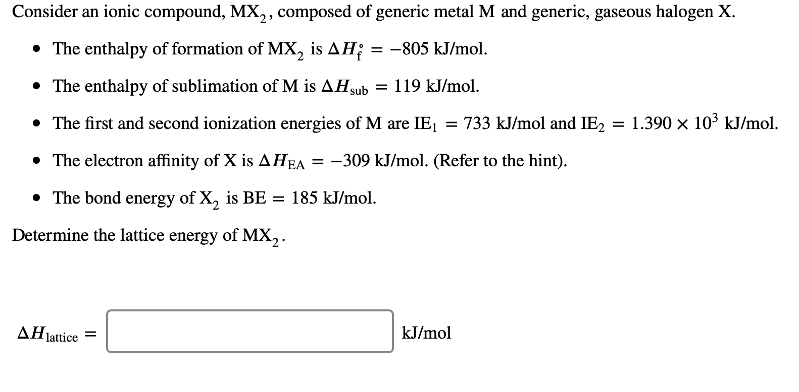 Solved Consider an ionic compound, MX , composed of generic | Chegg.com