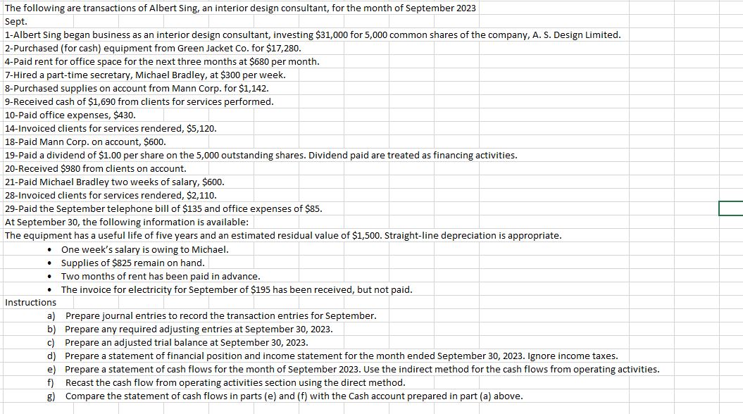 Solved The following are transactions of Albert Sing, an | Chegg.com