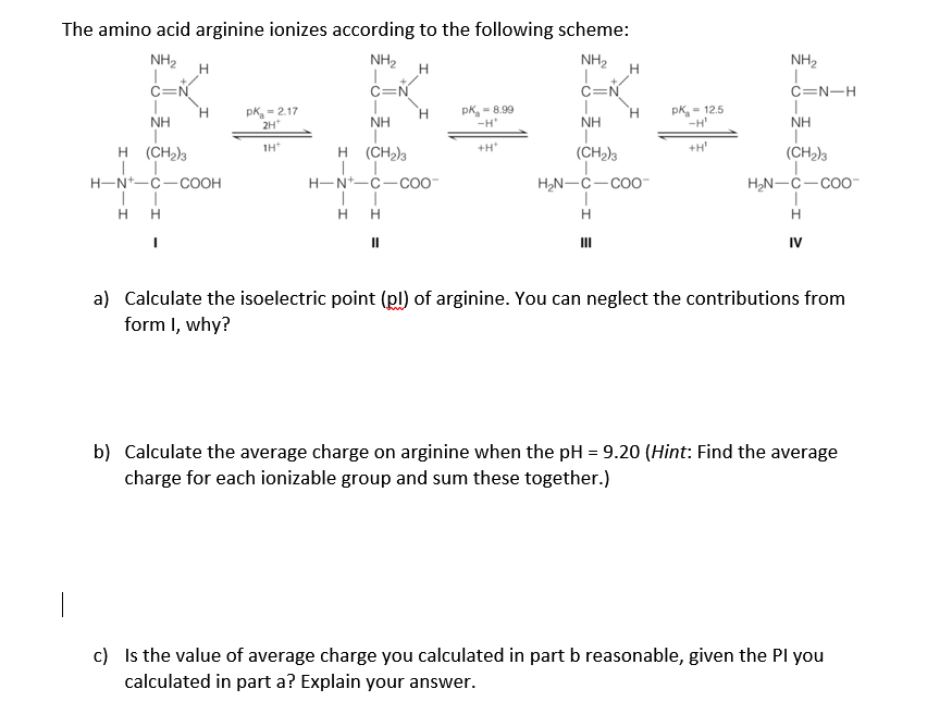 Solved The amino acid arginine ionizes according to the | Chegg.com