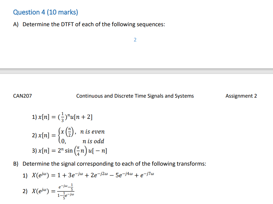 Solved A) Determine the DTFT of each of the following | Chegg.com