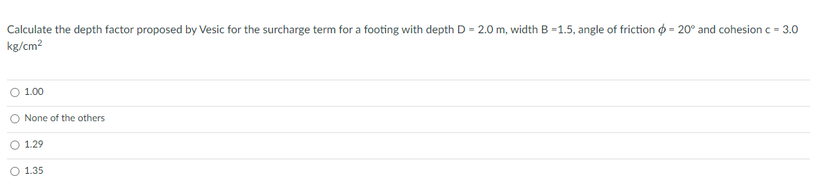 Solved Calculate the depth factor proposed by Vesic for the | Chegg.com