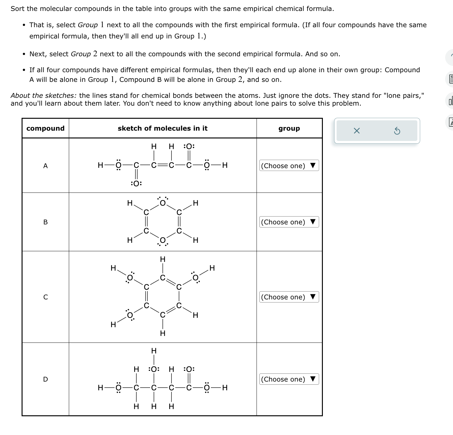 Solved Sort the molecular compounds in the table into groups | Chegg.com