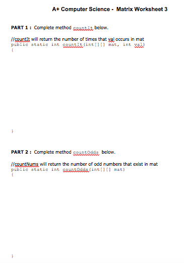 Solved A+ Computer Science Matrix Worksheet 3 PART1: | Chegg.com