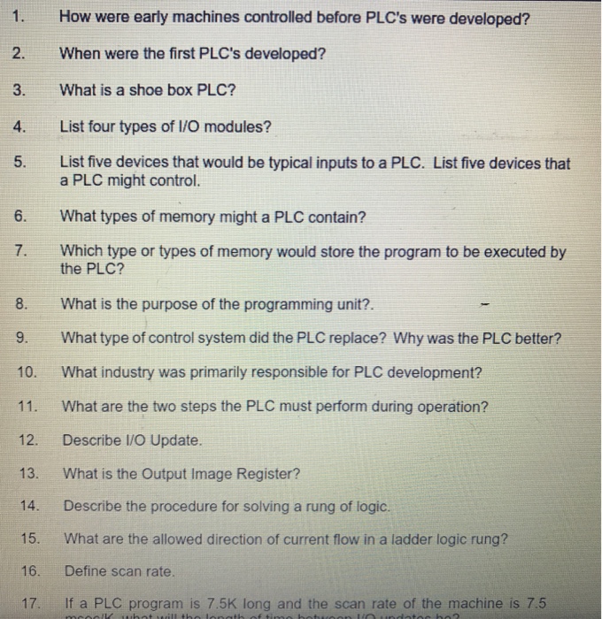 Solved How were early machines controlled before PLC's were | Chegg.com