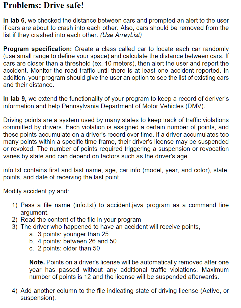 Solved Problems: Drive sate! In lab 6, we checked the | Chegg.com