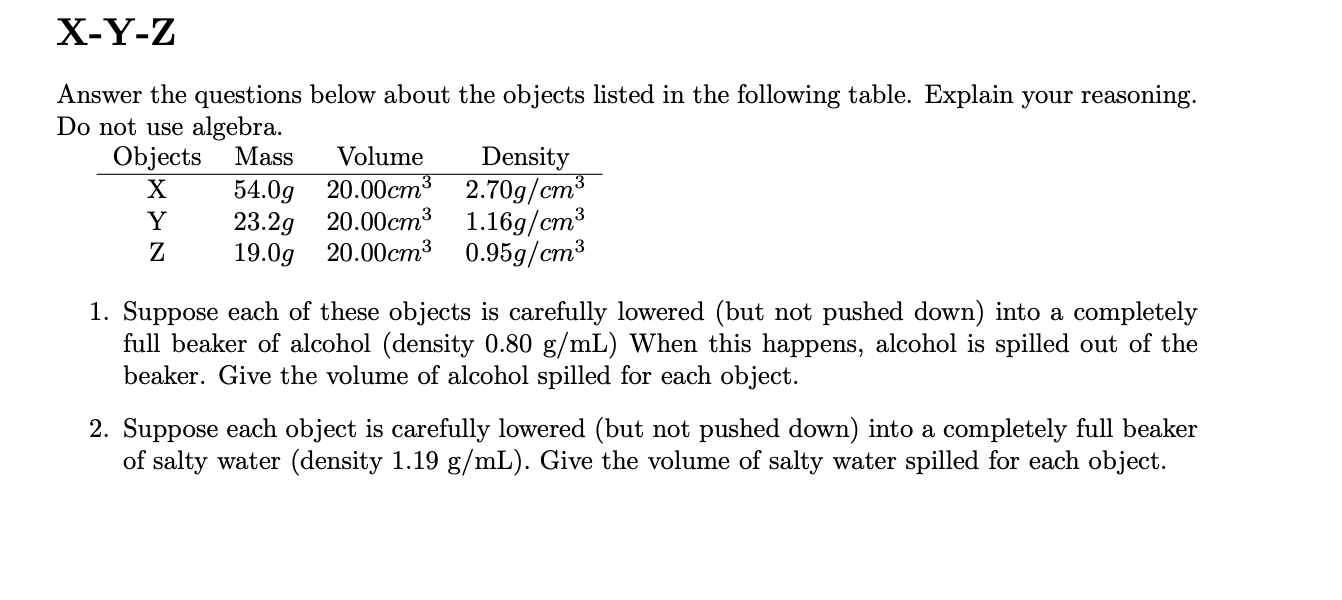 Solved X-Y-Z Answer the questions below about the objects | Chegg.com
