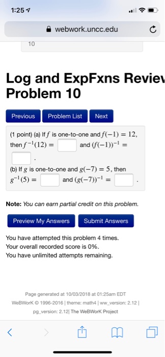 Solved 1:24 a webwork.uncc.edu Log and ExpFxns Review | Chegg.com