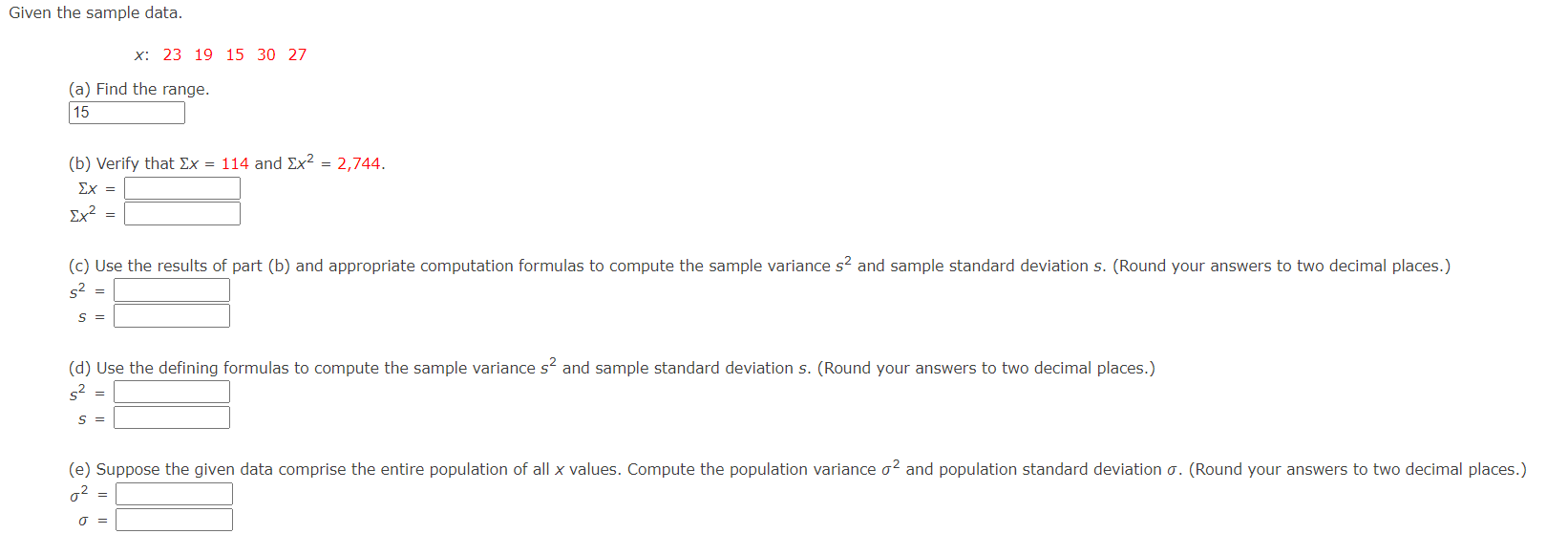 Solved Given the sample data. x:2319153027 (a) Find the | Chegg.com