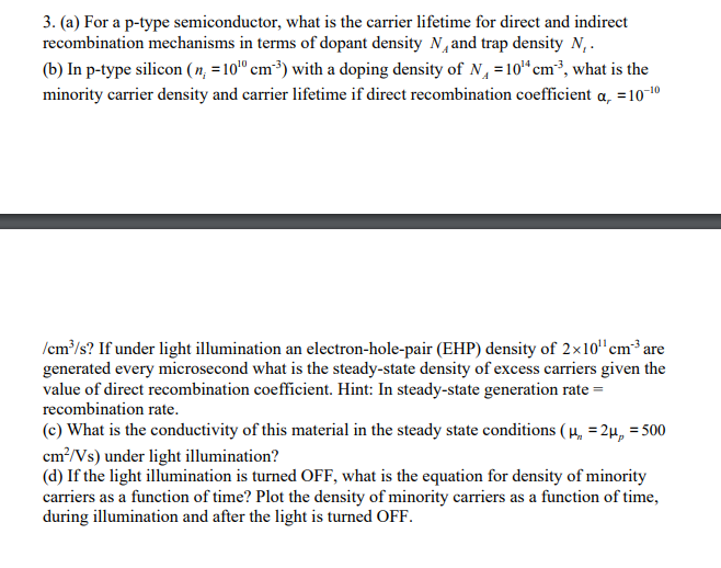 Solved 3. (a) For a p-type semiconductor, what is the | Chegg.com