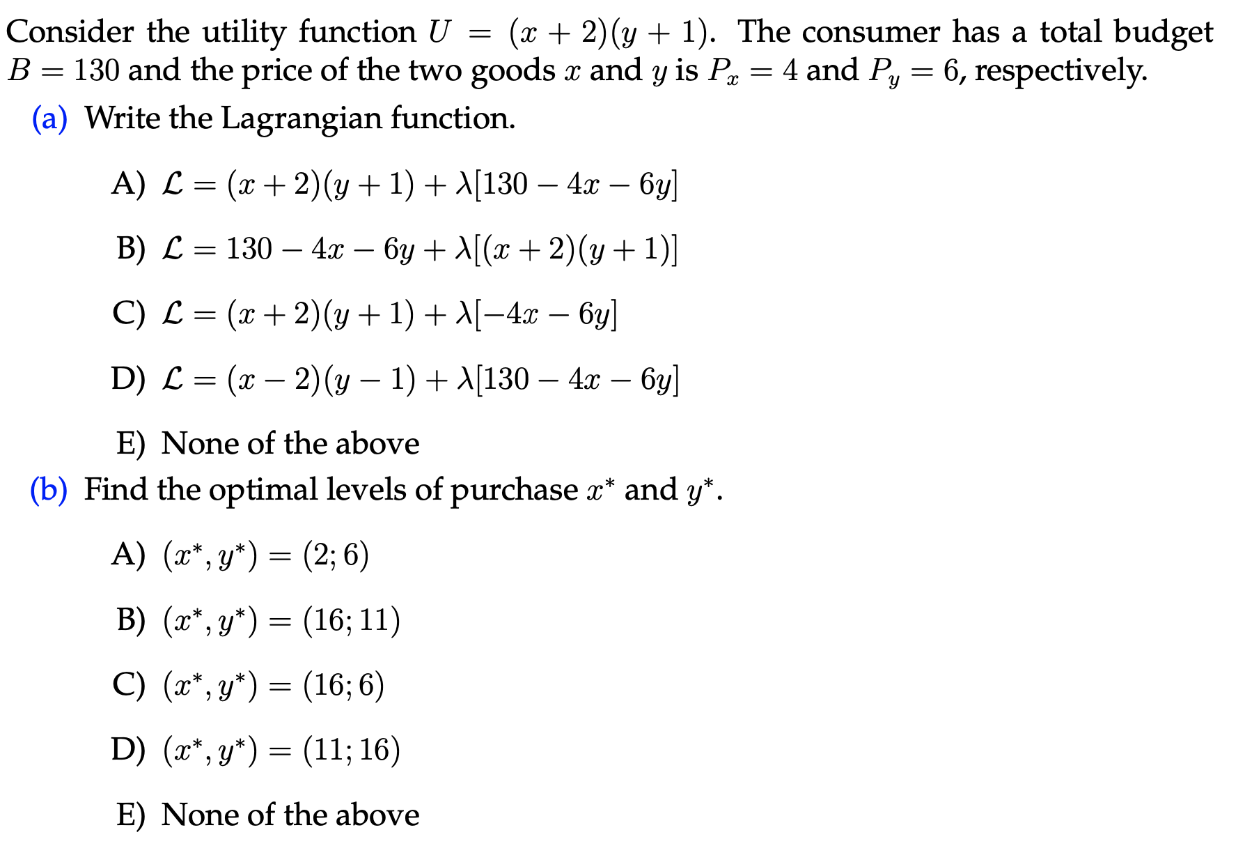 Consider the utility function U=(x+2)(y+1). ﻿The | Chegg.com
