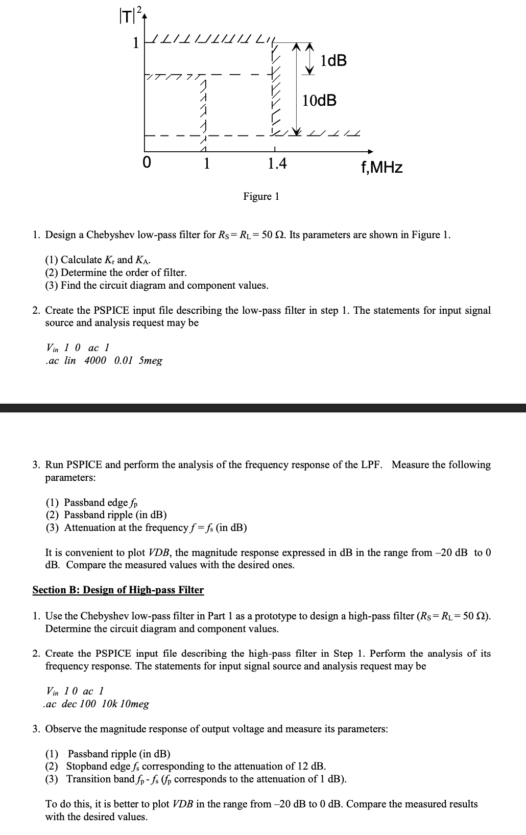 1. Design a Chebyshev low-pass filter for RS=RL=50Ω. | Chegg.com