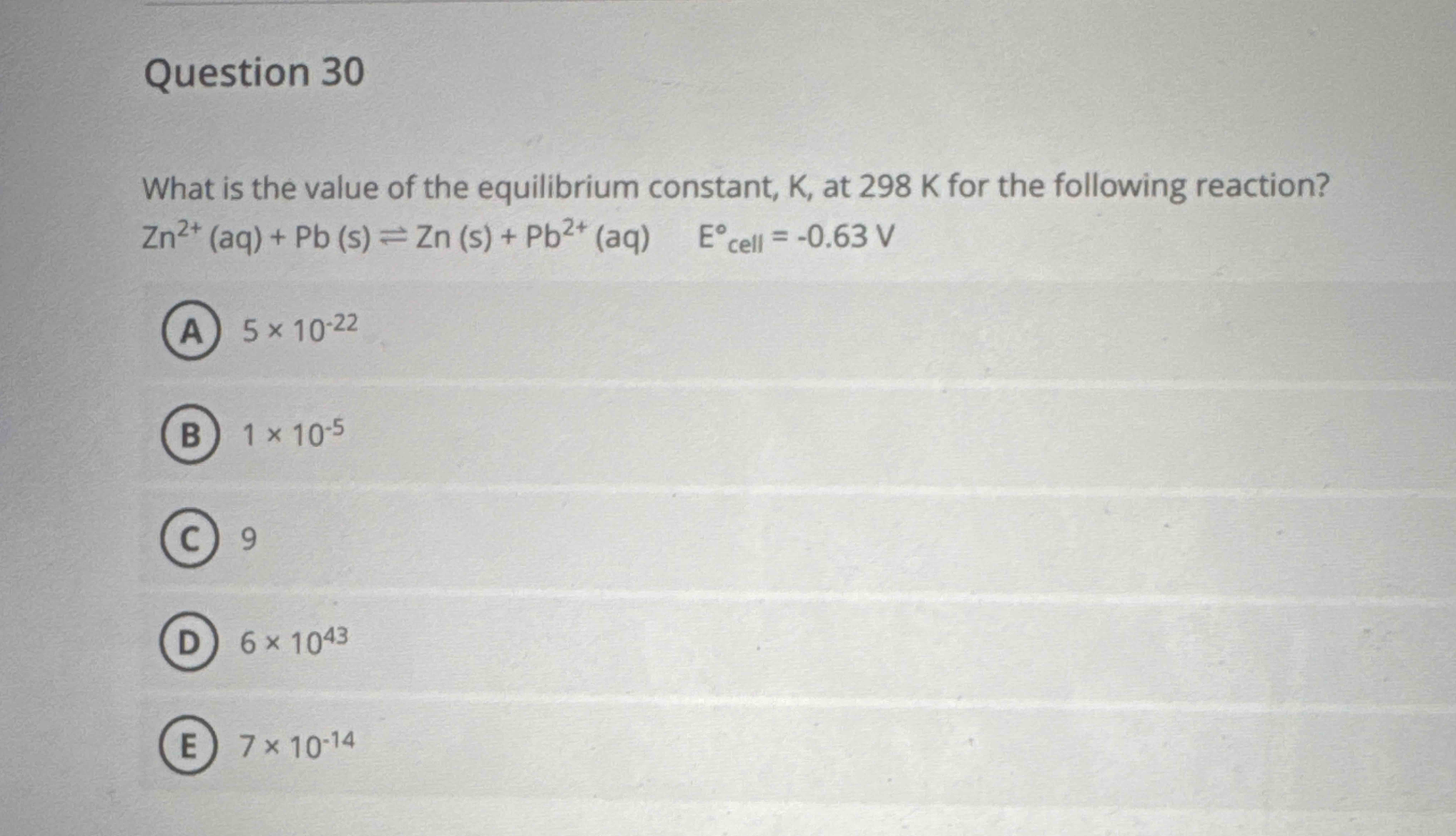 Solved Question 30What is ﻿the value of ﻿the equilibrium | Chegg.com
