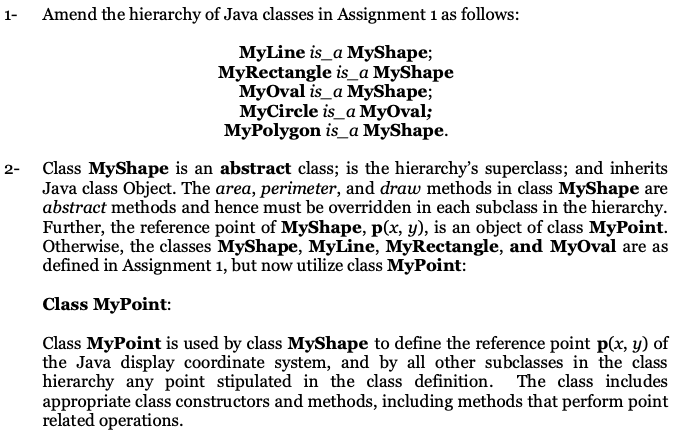 Solved 1- Amend the hierarchy of Java classes in Assignment | Chegg.com