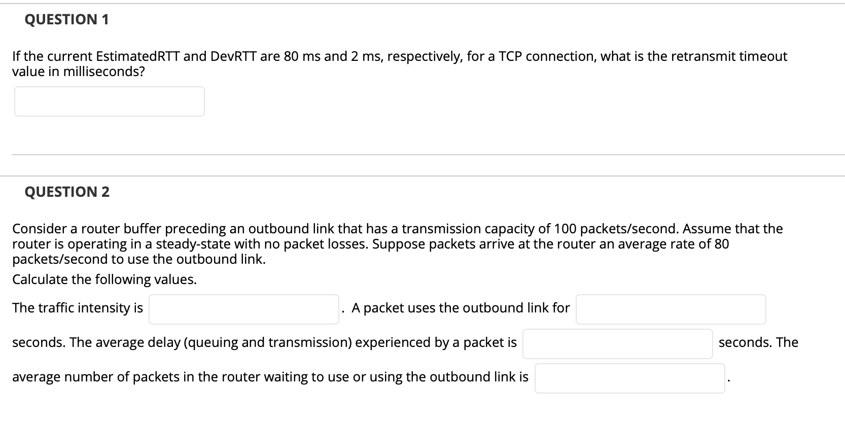 QUESTION 1 If the current EstimatedRTT and DevRTT are | Chegg.com