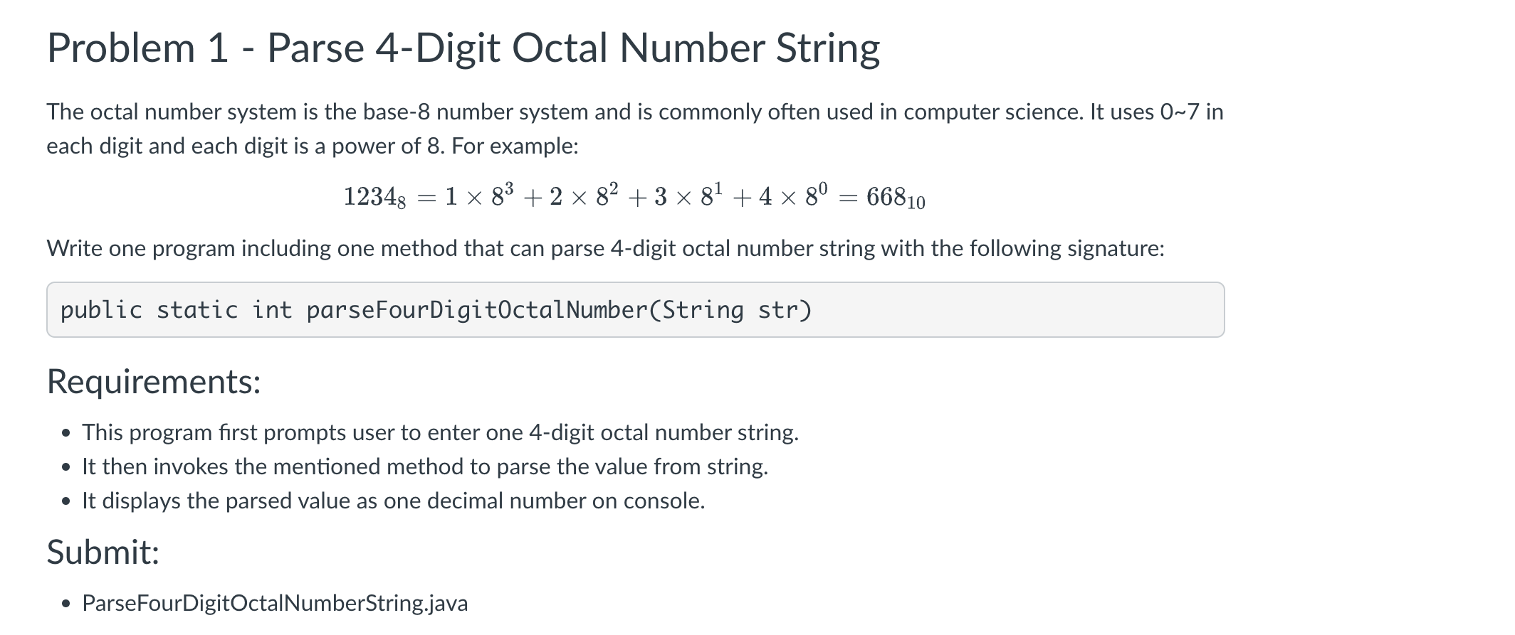 Solved - Problem 1 - Parse 4-Digit Octal Number String The | Chegg.com Solved - Problem 1 - Parse 4-Digit Octal Number String The | Chegg.com