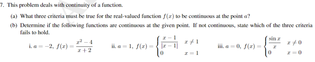 Solved This problem deals with continuity of a function. (a) | Chegg.com