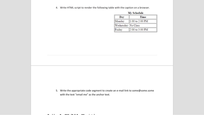 Solved 4. Write HTML script to render the following table | Chegg.com