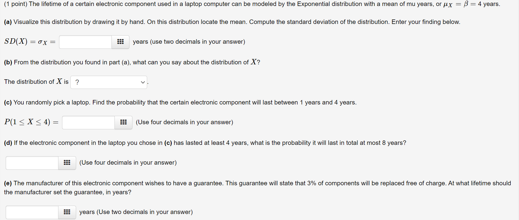 Solved (1 point) The lifetime of a certain electronic | Chegg.com