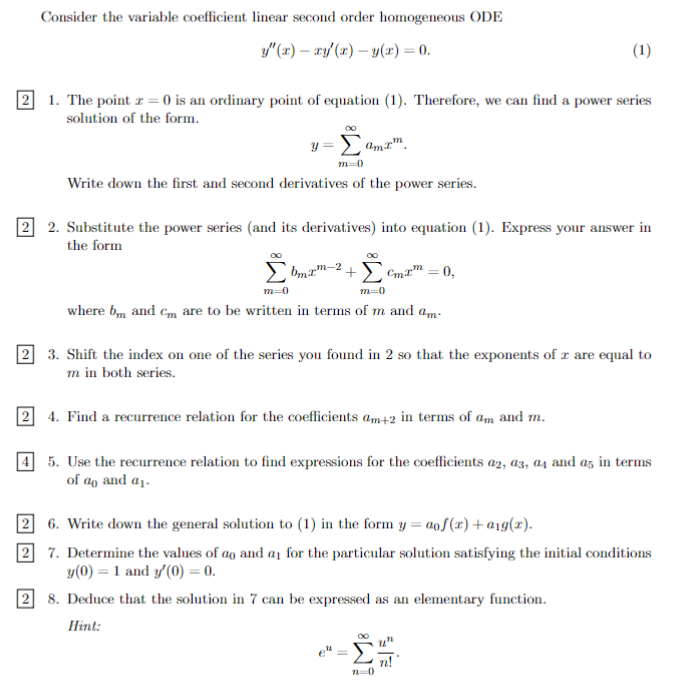 Solved Consider the variable coefficient linear second order | Chegg.com