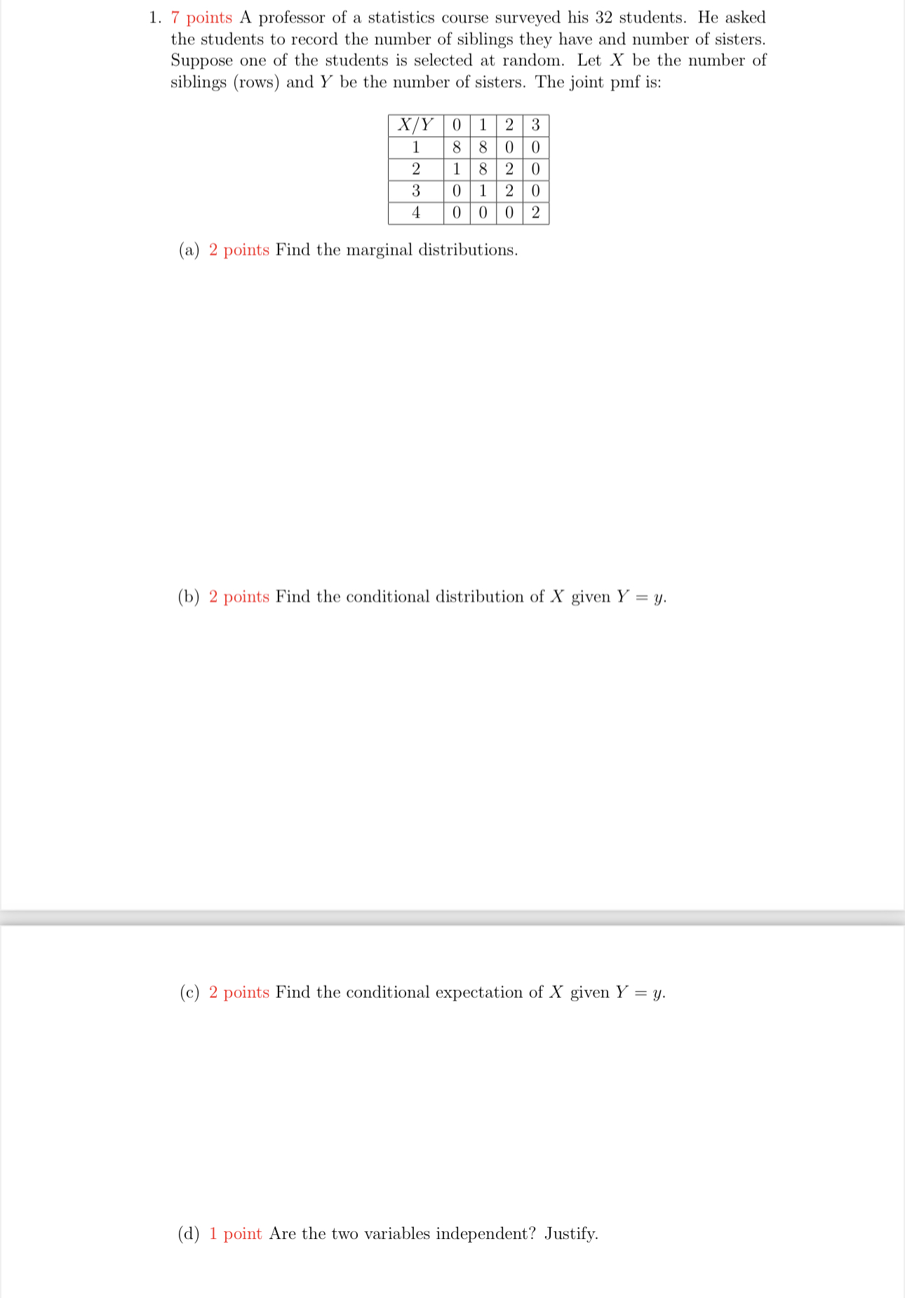 Solved 1. 7 points A professor of a statistics course | Chegg.com