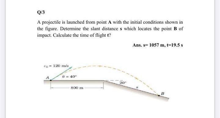 Solved Q/3 A projectile is launched from point A with the | Chegg.com