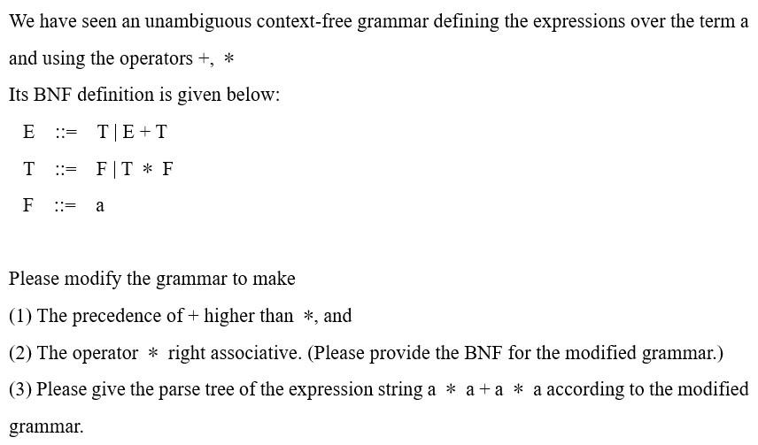 Solved We have seen an unambiguous context-free grammar | Chegg.com