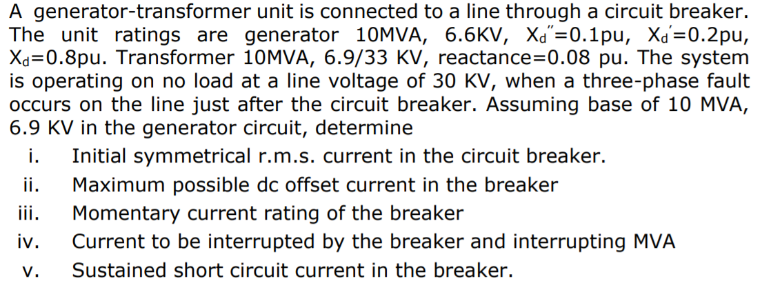 Solved A generator-transformer unit is connected to a line | Chegg.com