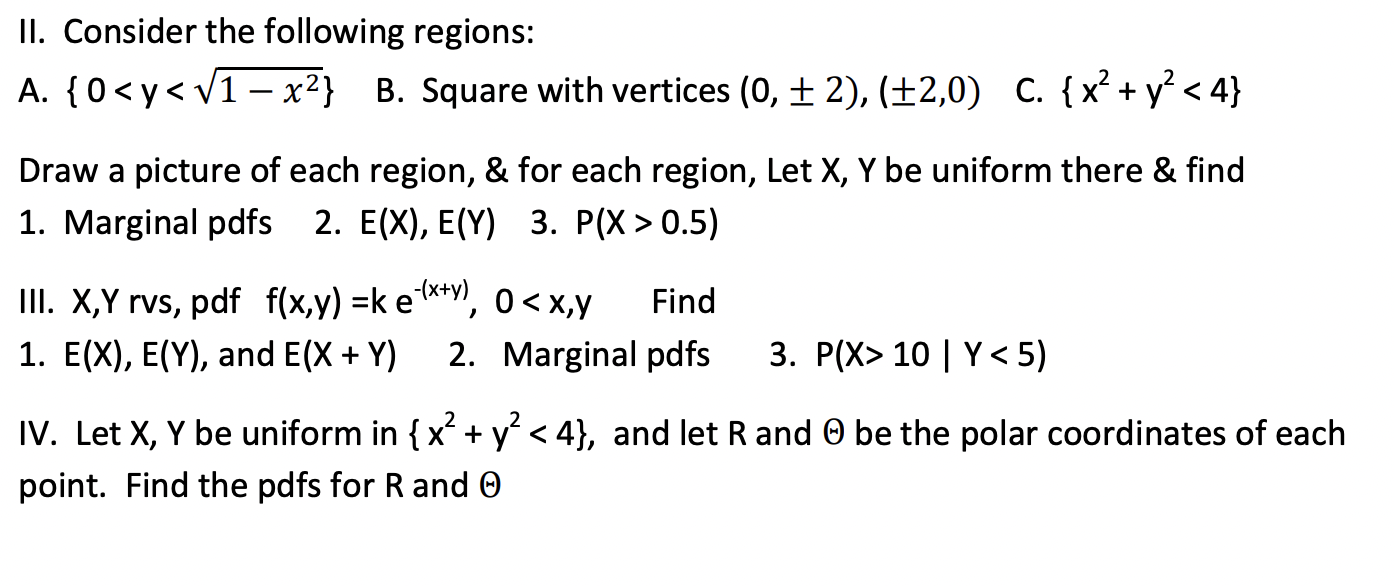 II. Consider the following regions: A. {0 | Chegg.com
