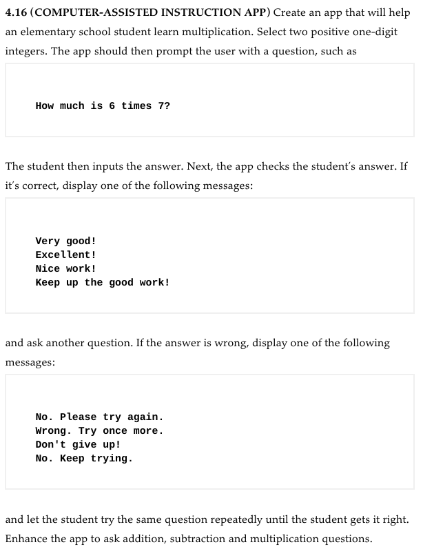 Solved 4.16 (COMPUTER-ASSISTED INSTRUCTION APP) Create an | Chegg.com