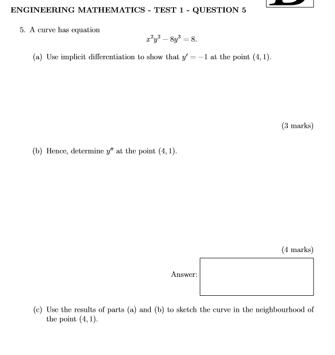 Solved ENGINEERING MATHEMATICS - TEST 1 - QUESTION 5 5. A | Chegg.com