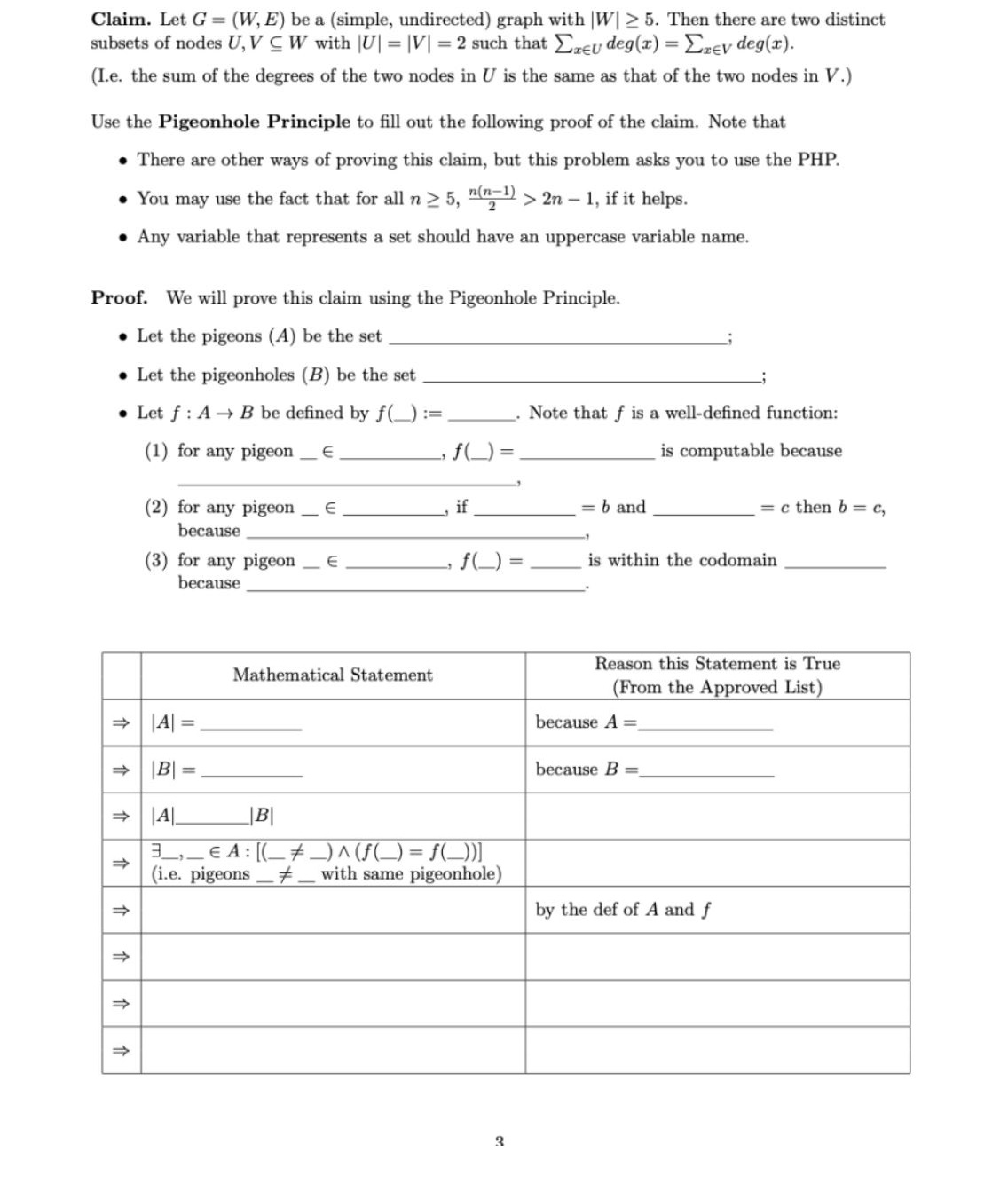 Solved Claim. Let G=(W,E) ﻿be a (simple, ﻿undirected) ﻿graph | Chegg.com