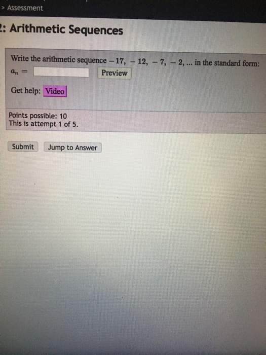 Solved > Assessment : Arithmetic Sequences c Write the | Chegg.com