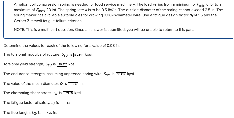 Solved A helical coil compression spring is needed for food | Chegg.com