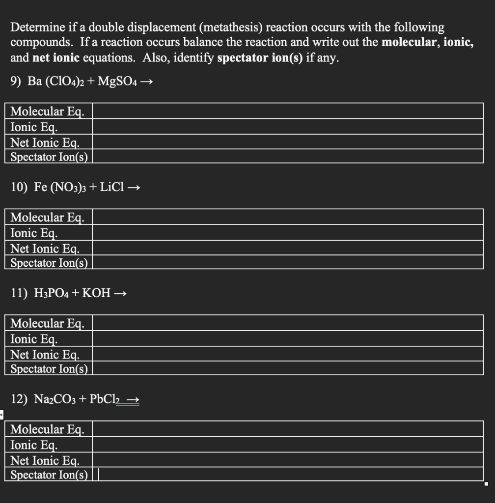 Solved Determine if a double displacement (metathesis) | Chegg.com