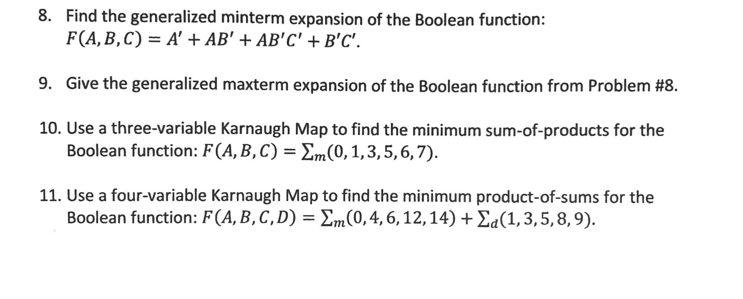 Solved 8. Find the generalized minterm expansion of the | Chegg.com