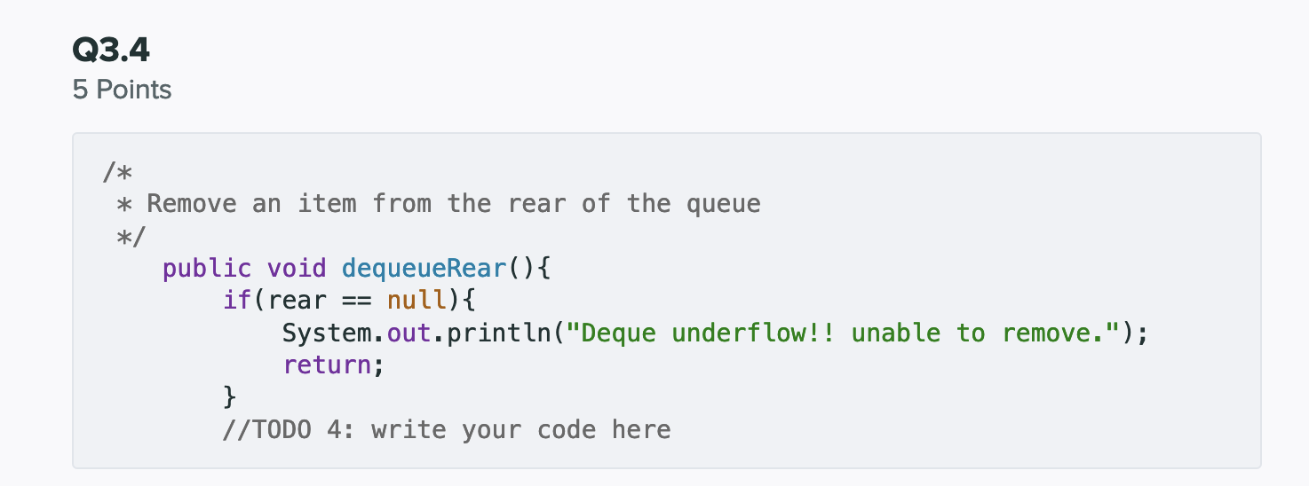 Solved class DequeDblLinkedList { private Node front; | Chegg.com
