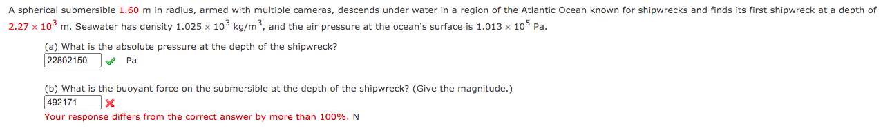Solved A spherical submersible 1.60 m in radius, armed with | Chegg.com